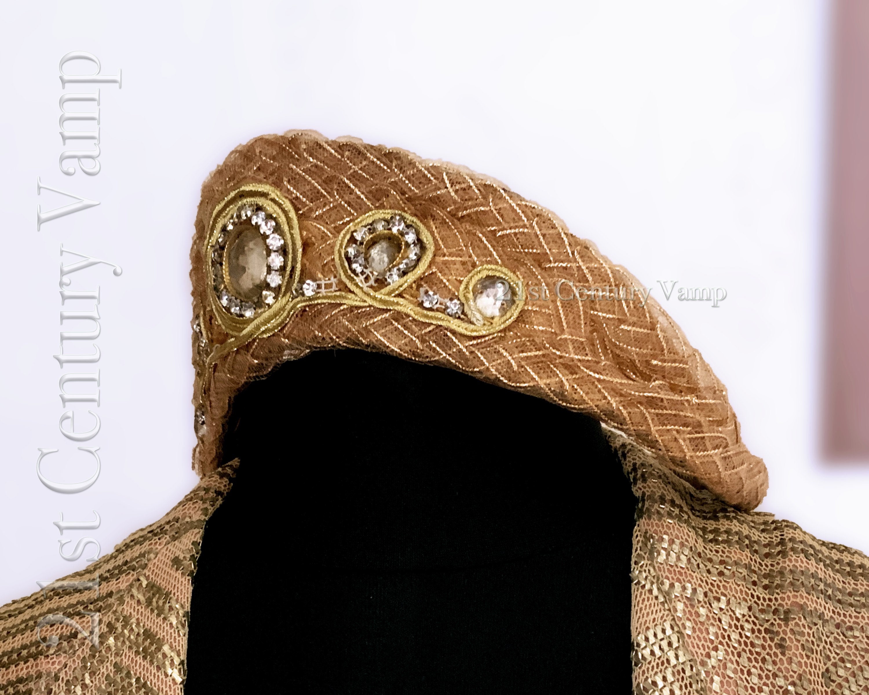 Vintage Theatrical Headpiece. Gold Lamé. Jewelled. Headdress. Crown ...