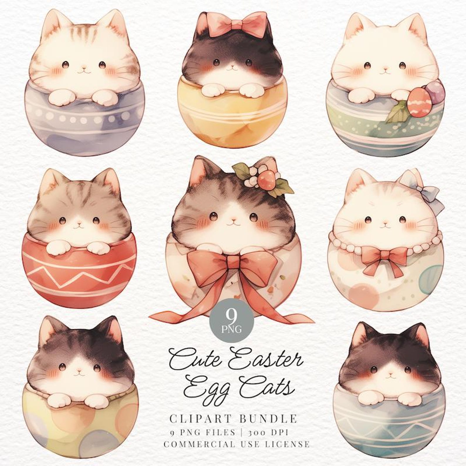 Cute Easter Egg Cats Clipart, Cat, Easter, Kawaii Printable Digital ...