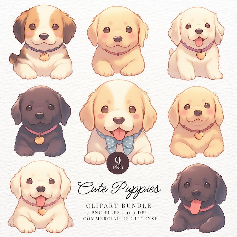 Cute Puppies Clipart, Dog, Pet, Kawaii Printable Digital Stickers ...