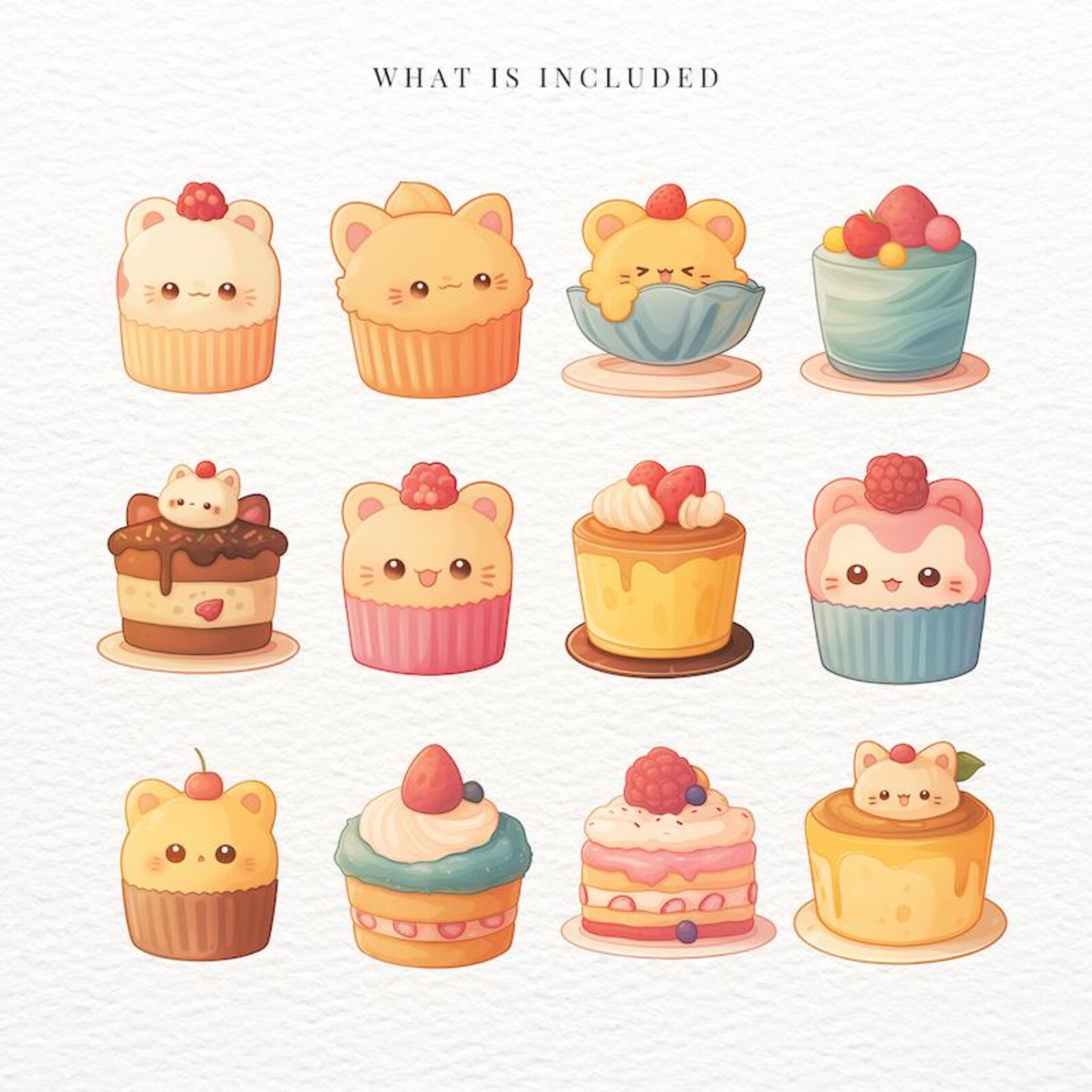 Cute Animal Desserts Clipart, Cat, Chibi Animals, Dessert, Kawaii ...