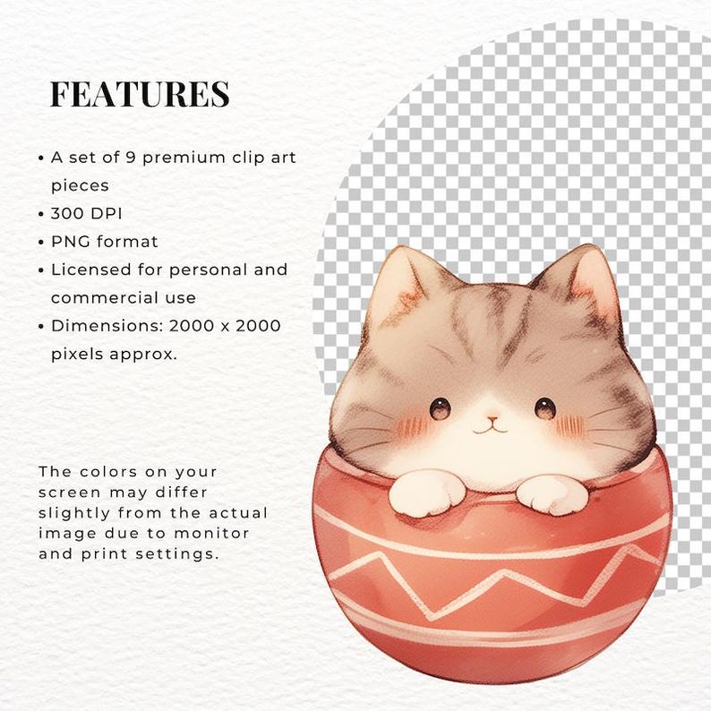 Cute Easter Egg Cats Clipart, Cat, Easter, Kawaii Printable Digital Stickers, Printable for Kids ...