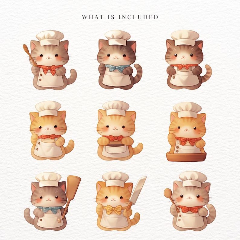 Cute Chef Kittens Clipart, Cat, Cooking, Kawaii Printable Digital ...