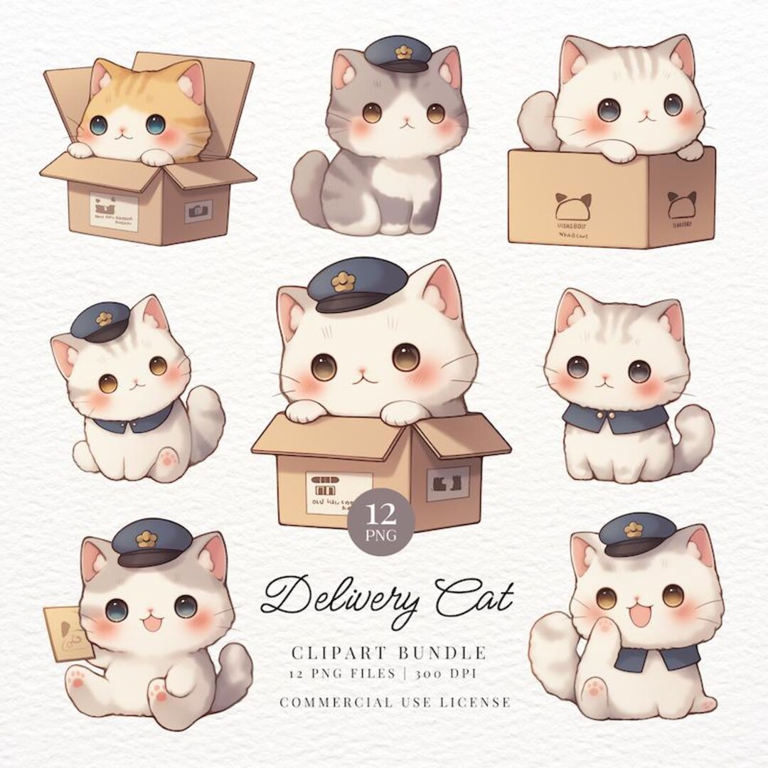 Delivery Cat Clipart: Mail Carrier Kitty PNG Stickers (digital Download ...