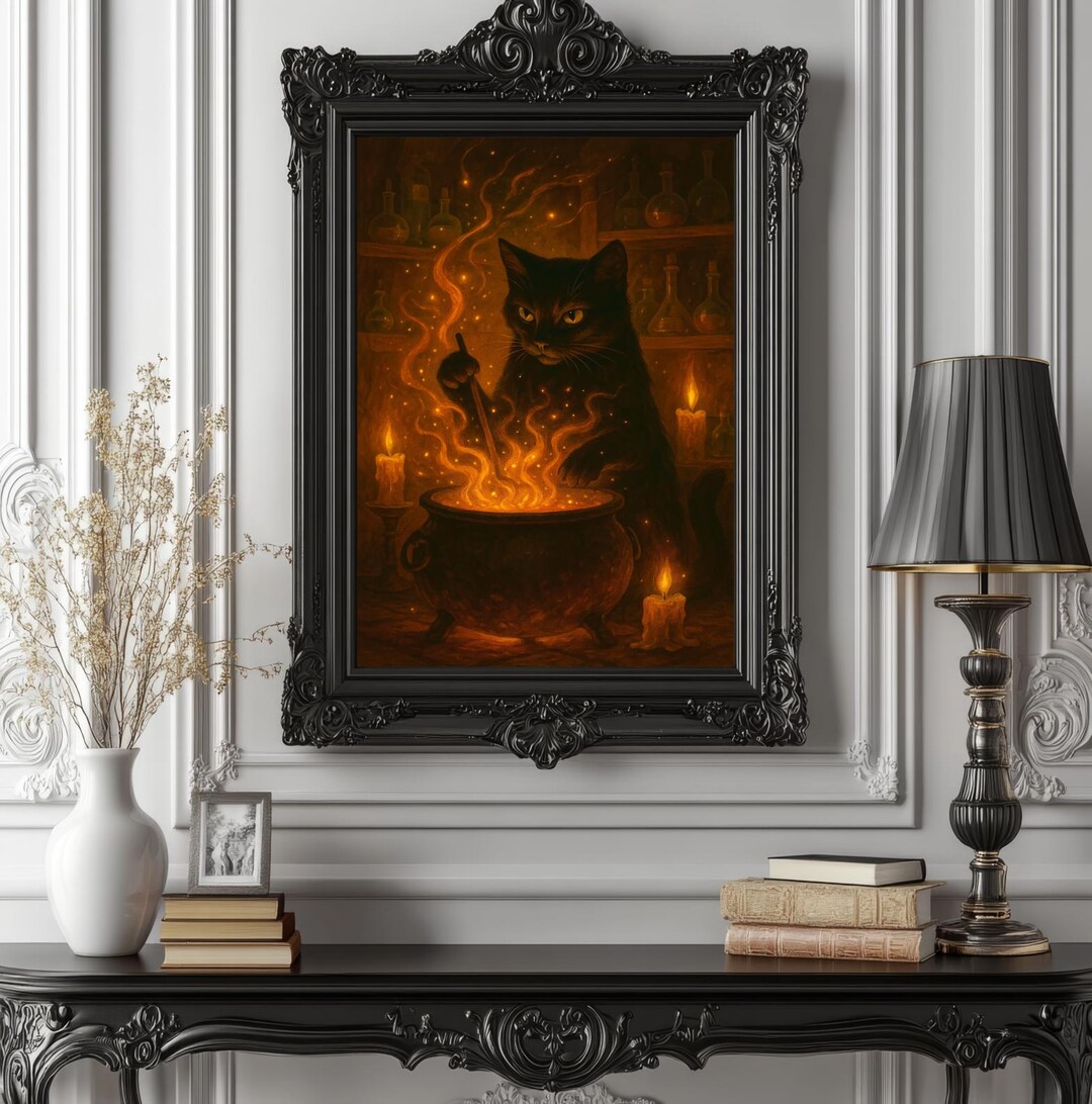 Black Cat Alchemist Poster – Whimsical Fantasy Wall Art, Witchy ...