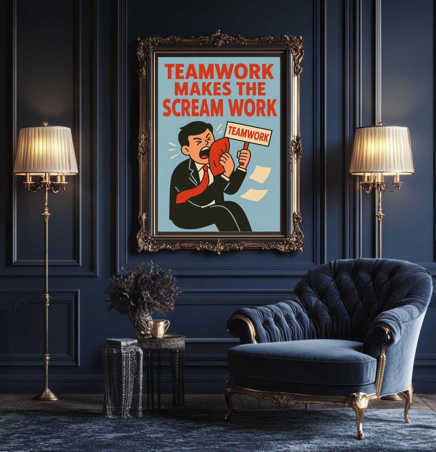 Teamwork Makes the Scream Work Poster – Funny Office Wall Art – Retro ...