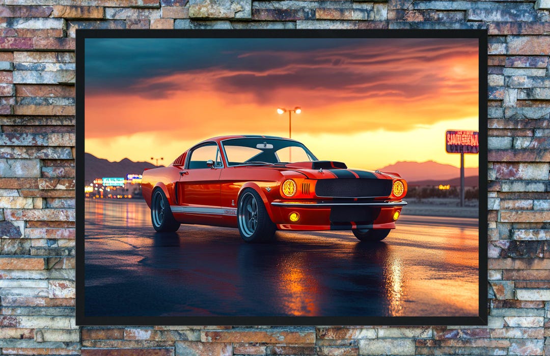 Vintage Red Mustang Poster – Bold Muscle Car Wall Art for Garage or Man ...