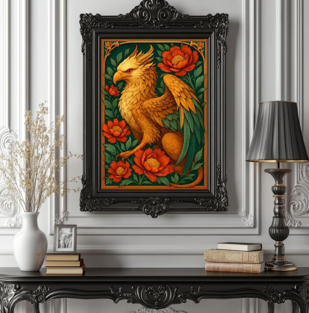 Golden Gryphon Art Nouveau Poster – Mythical Creature Wall Art ...