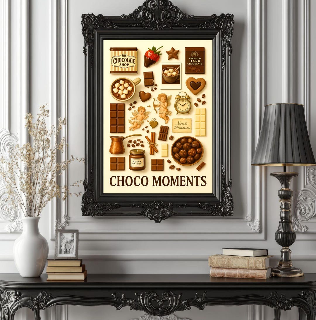 Choco Moments Poster – Vintage Chocolate & Coffee Wall Art With Cupids ...