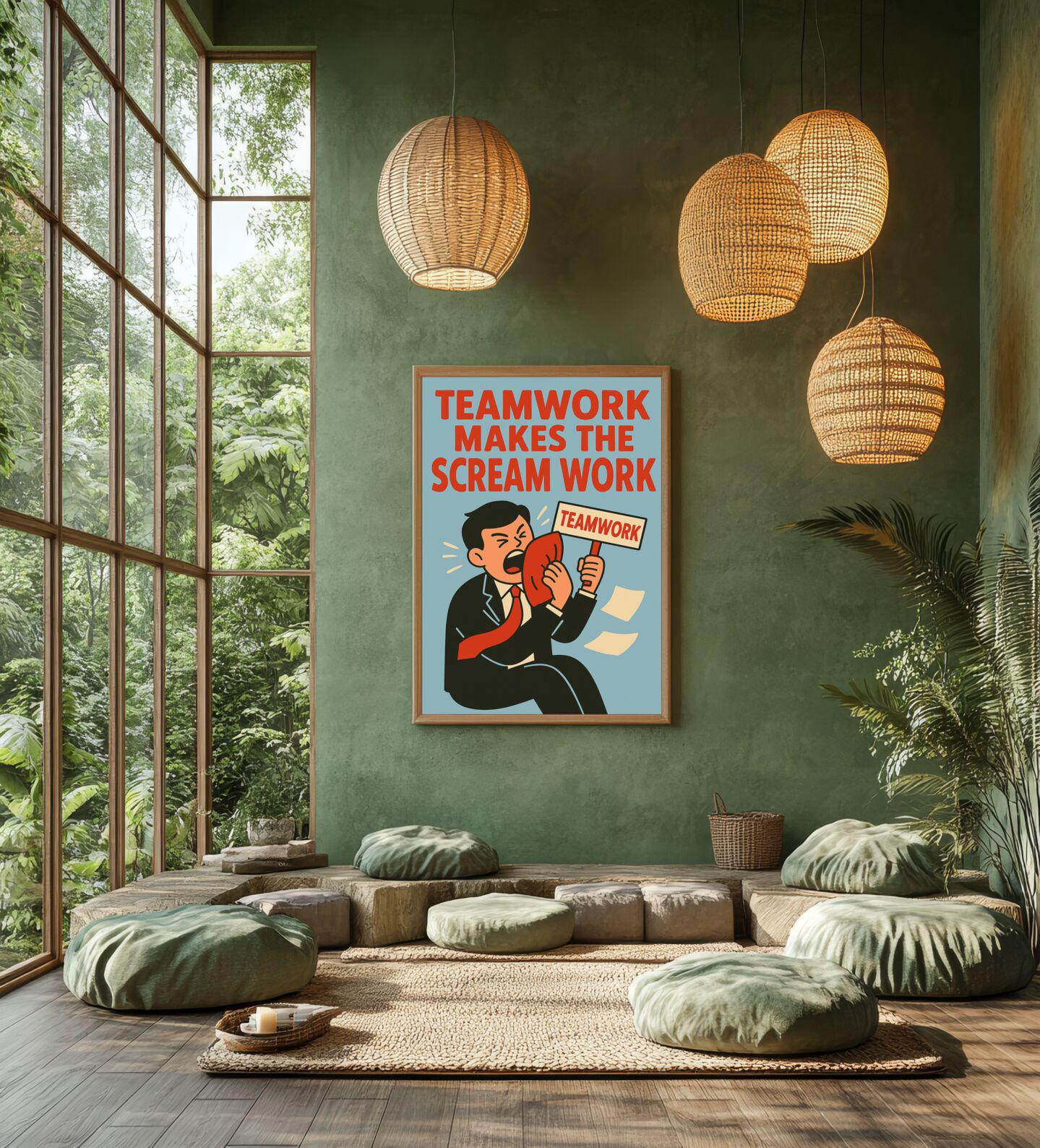 Teamwork Makes the Scream Work Poster – Funny Office Wall Art – Retro ...