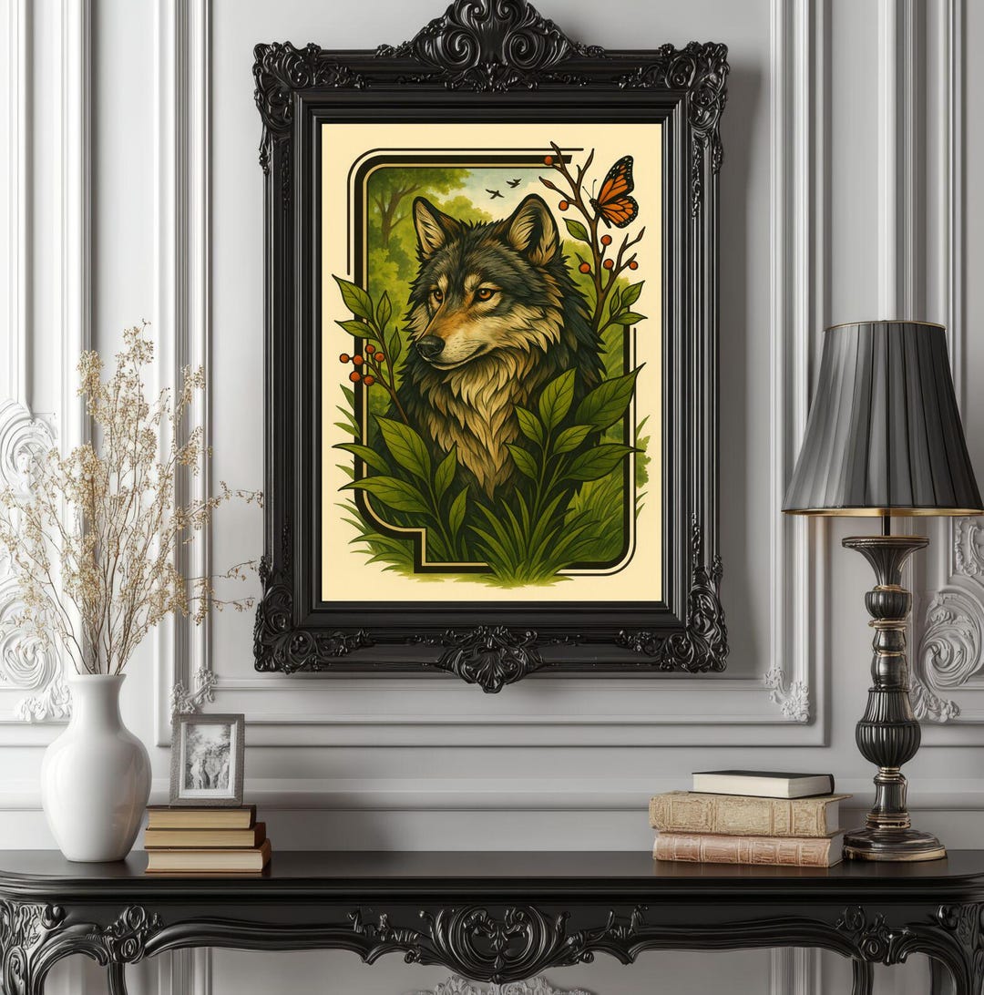 Whimsical Wolf Portrait Print – Forest Wall Art With Butterfly and ...