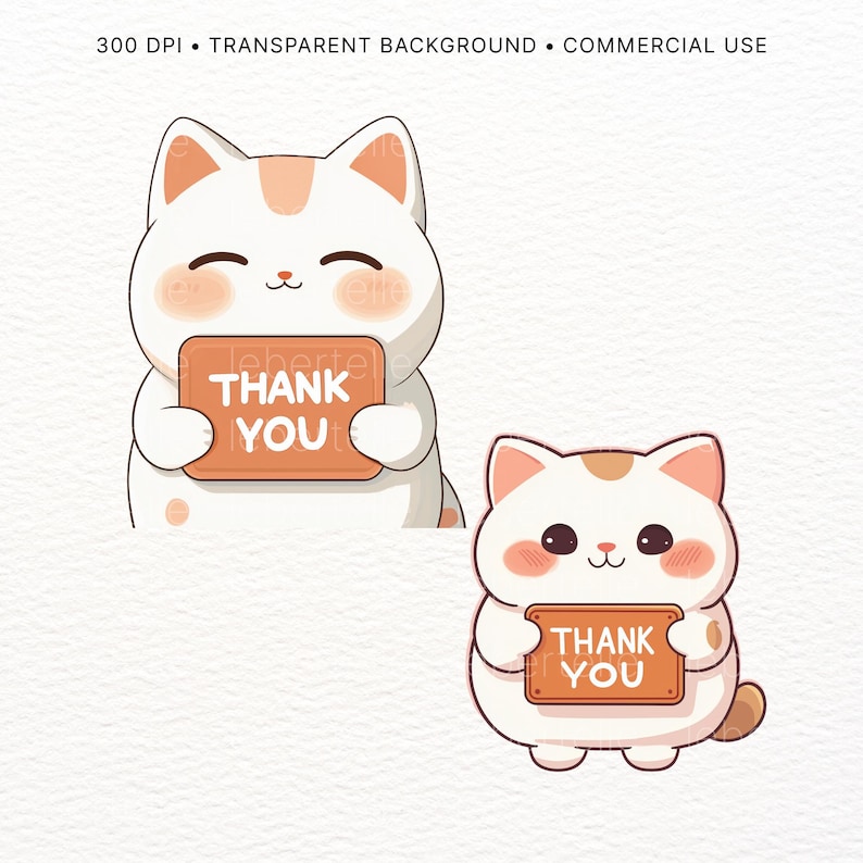 10 PNG Cats With Thank You Sign Clipart Cute Kawaii Style Digital ...