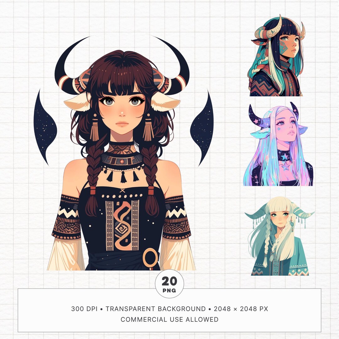 20 Celestial Taurus Girl Clipart Bundle, Zodiac Sign Printable Digital ...