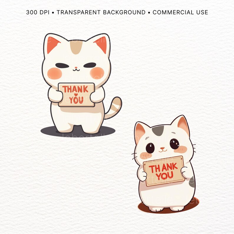 10 PNG Cats With Thank You Sign Clipart Cute Kawaii Style Digital ...