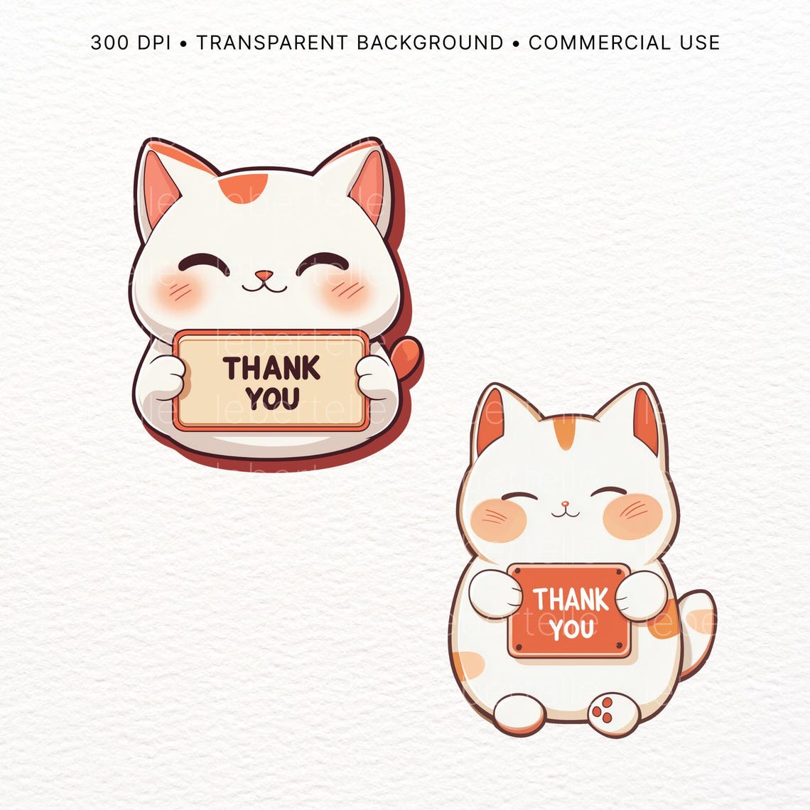 10 PNG Cats With Thank You Sign Clipart Cute Kawaii Style Digital ...