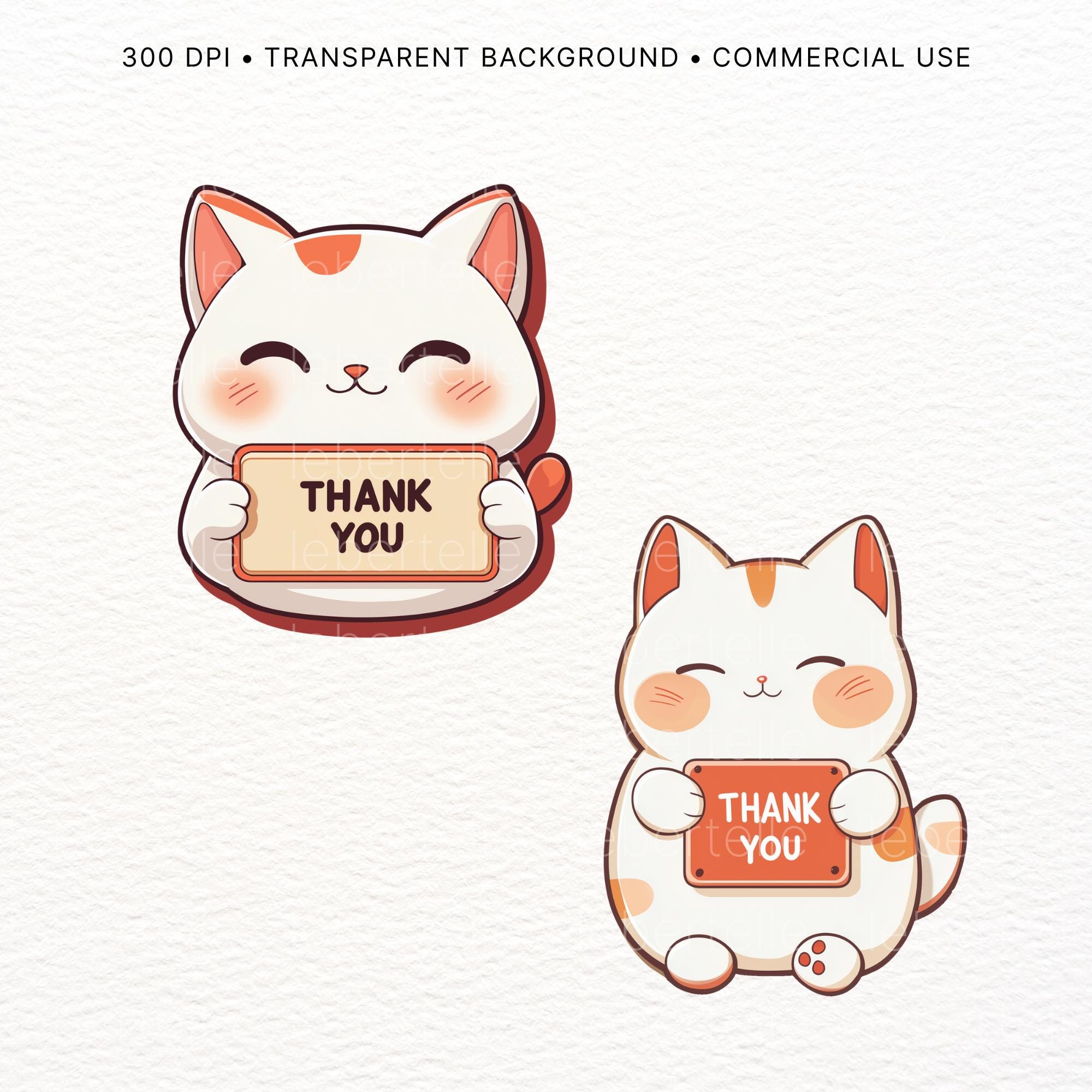 10 PNG Cats With Thank You Sign Clipart Cute Kawaii Style Digital ...