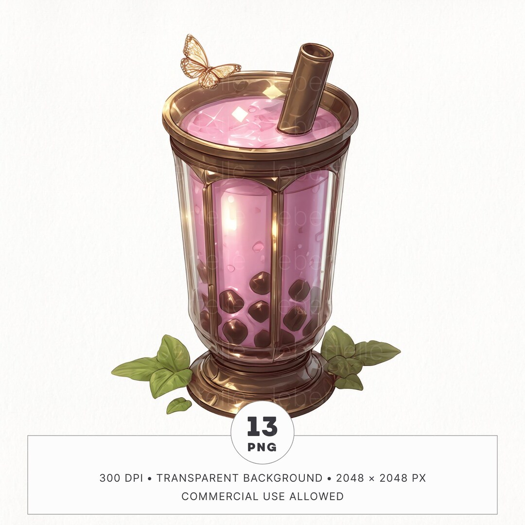 13 Steampunk Boba Bubble Tea Clipart Bundle, 3D Vintage Purple Drink ...