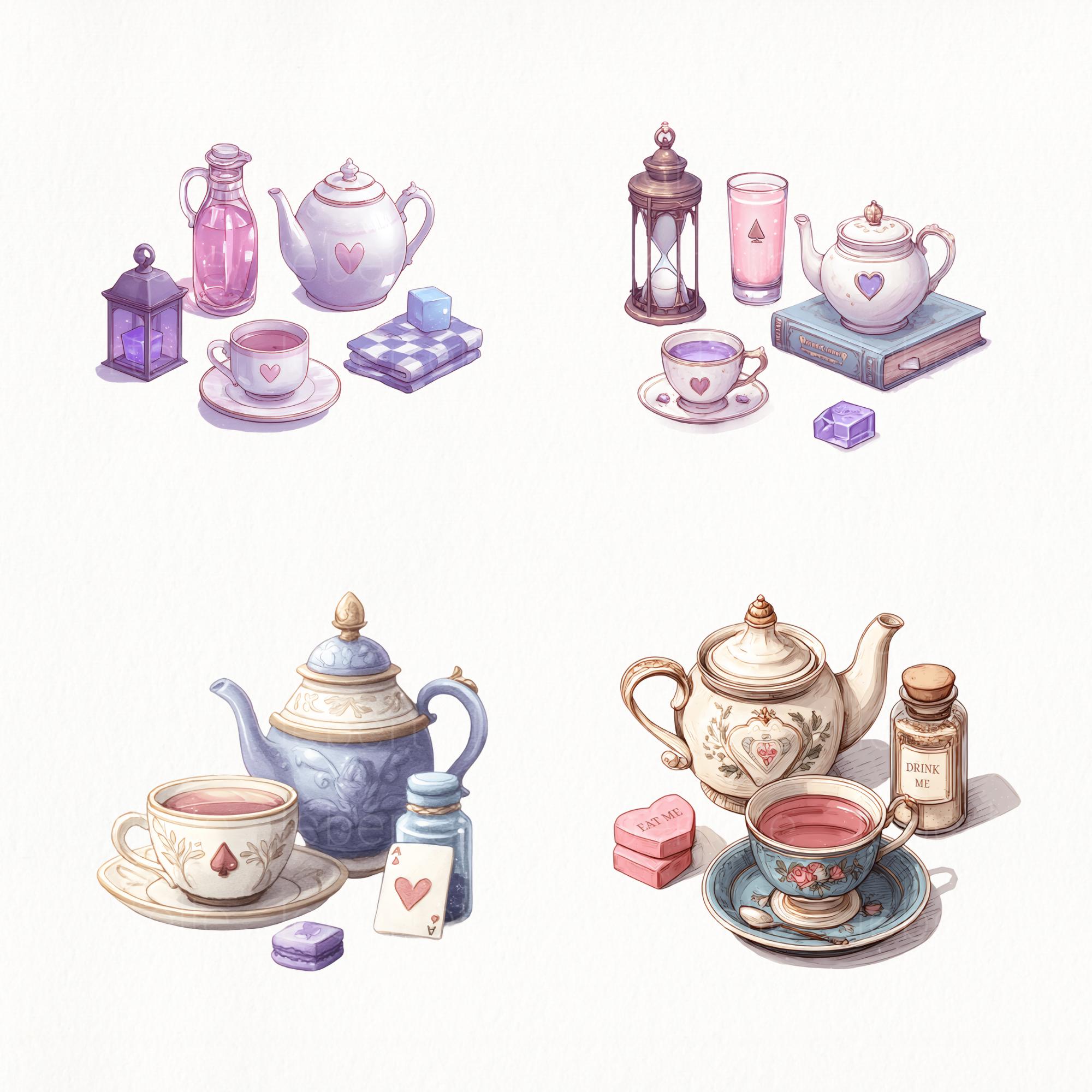 12 Alice in Wonderland Inspired Tea Party PNG Clipart Bundle, Printable ...