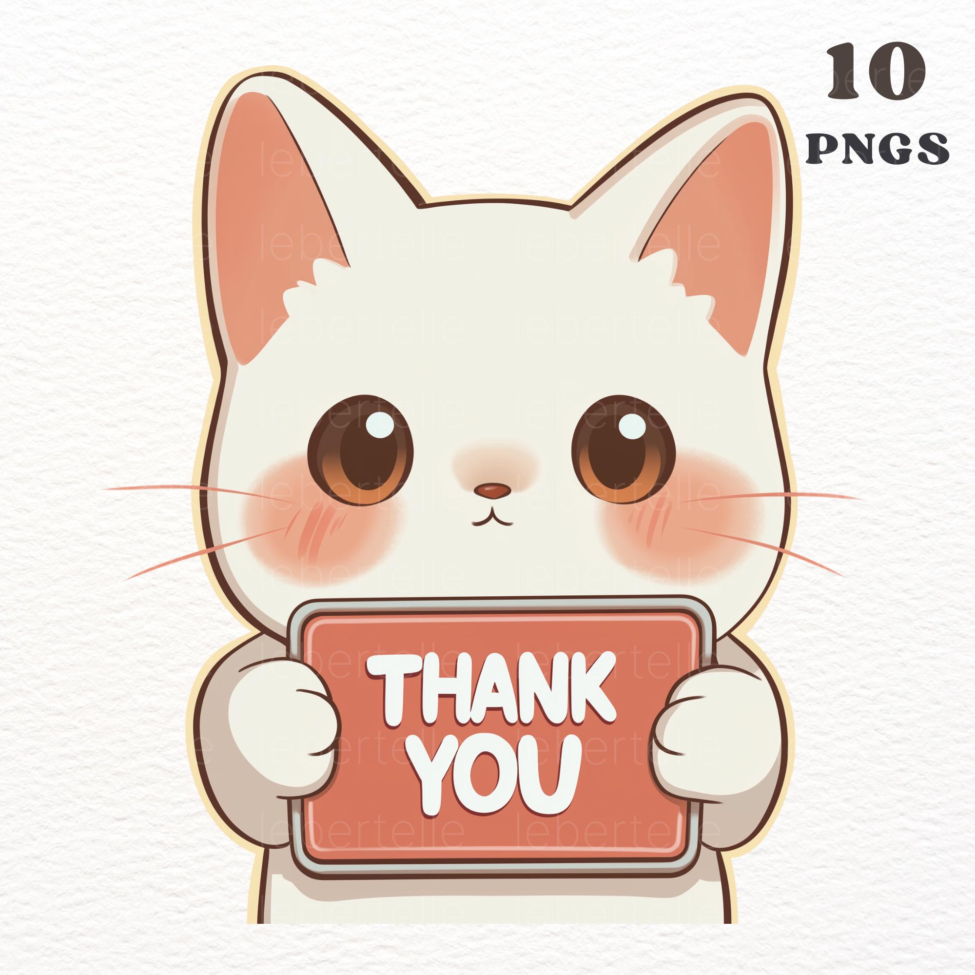 10 PNG Cats With Thank You Sign Clipart Cute Kawaii Style Digital ...