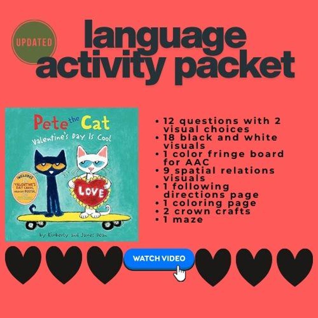 Pete the Cat Valentine's Day Language Activities | Speech Therapy ...