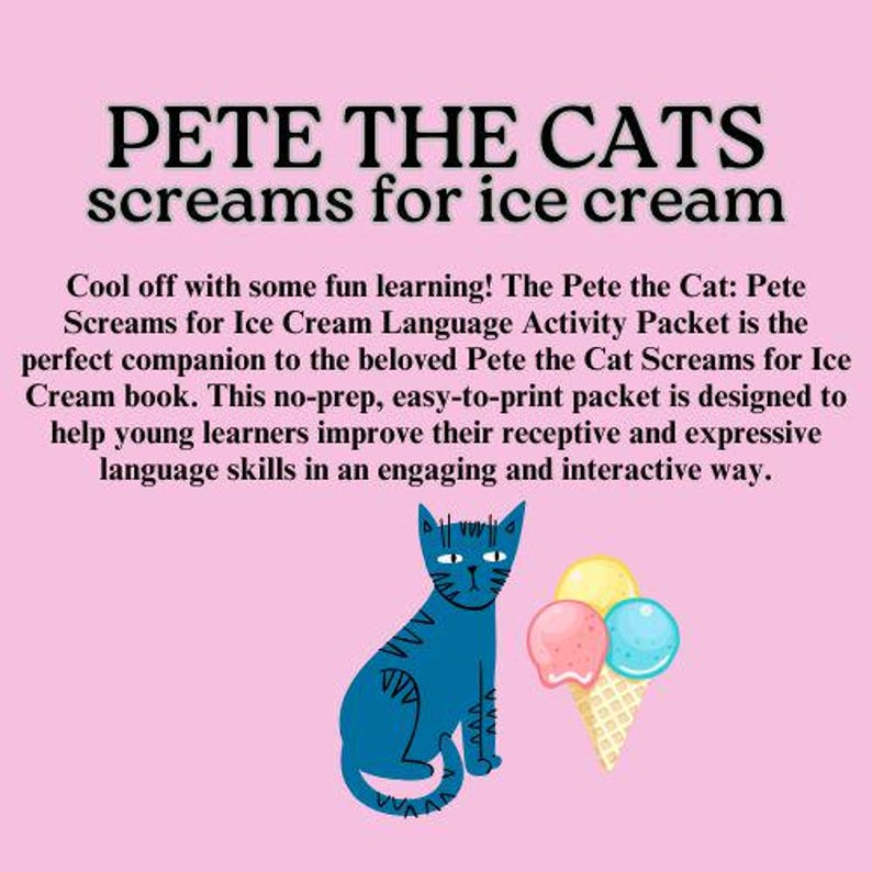 Pete the Cat Ice Cream Language Activity Packet (printable) - Etsy