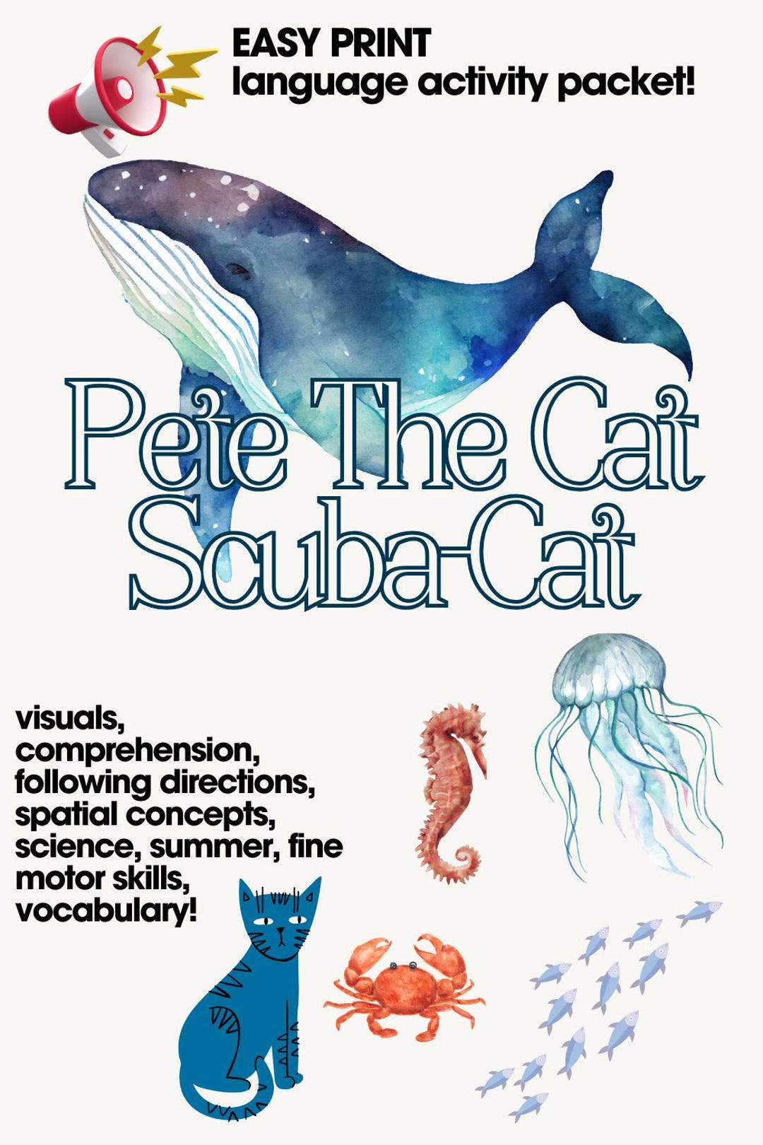 Pete the Cat Scuba-cat Language Packet: Speech Therapy, Preschool (easy ...