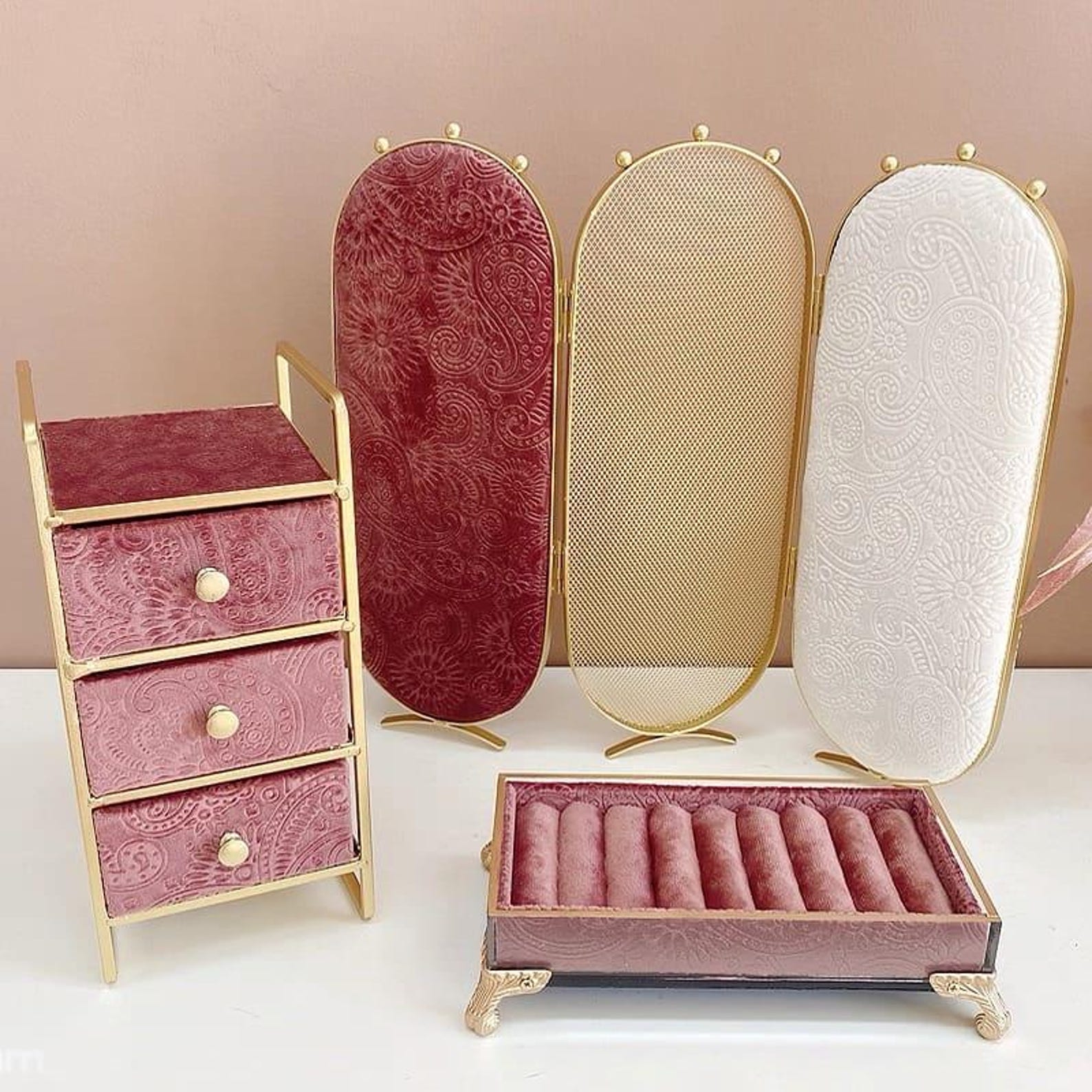 Velvet-lined Classical Necklace Ring Display Stand, Elegant Velvet ...
