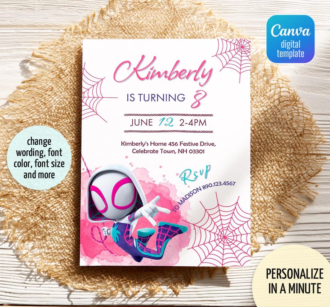 Gwen Birthday Invitation, Spider-verse Girl Birthday Invite, Editable ...