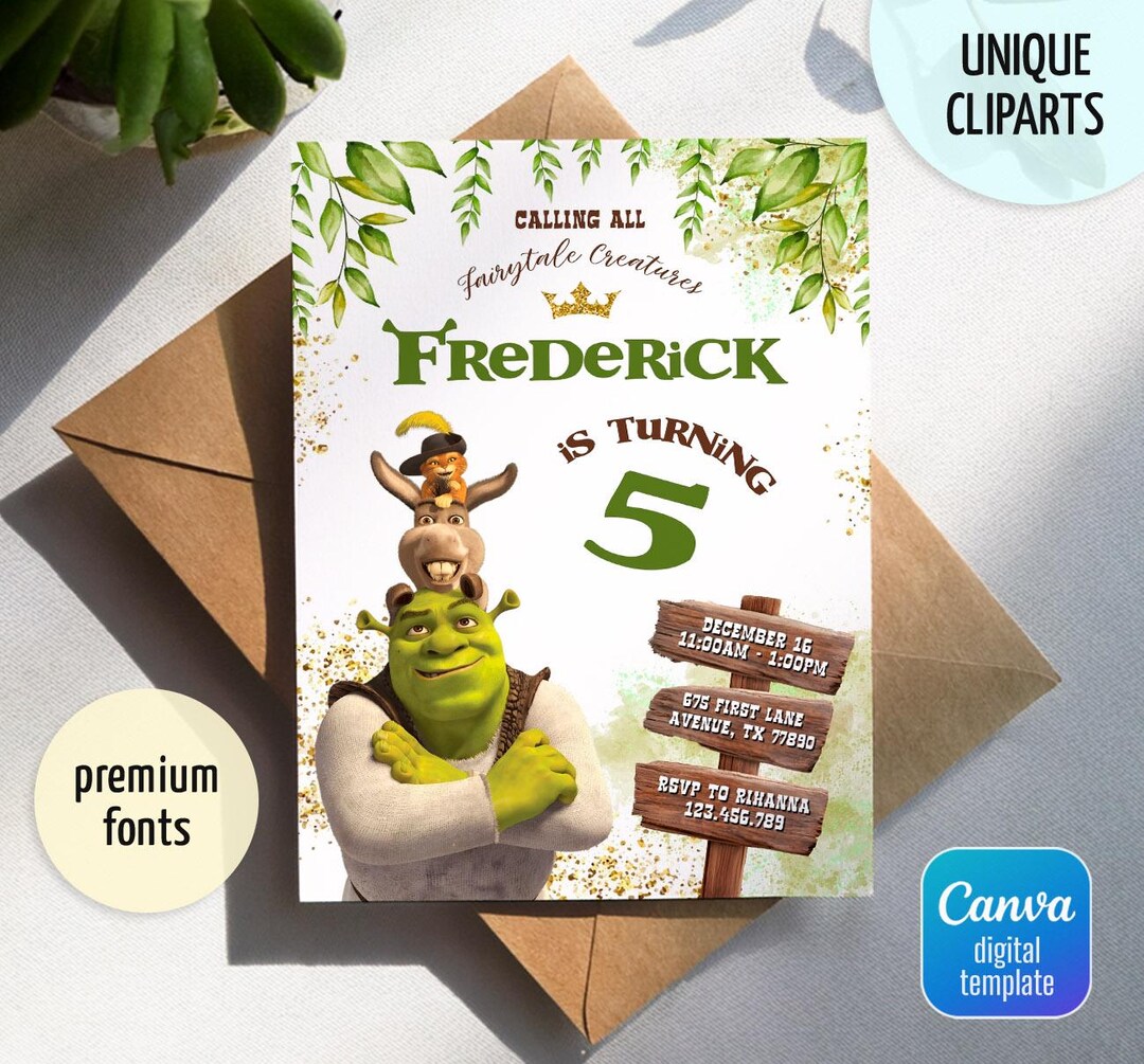 Shrek Birthday Invitation, Printable Shrek Invitation, Fiona Party ...