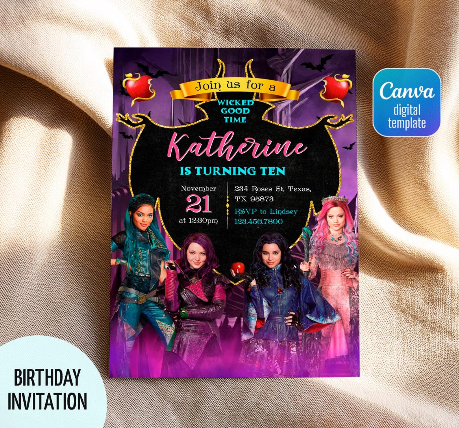 Descendants Invitation, Printable Editable Descendants Birthday Invite ...