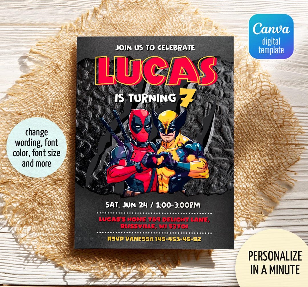 Editable Deadpool and Wolverine Birthday Invitation, Wolverine Deadpool ...