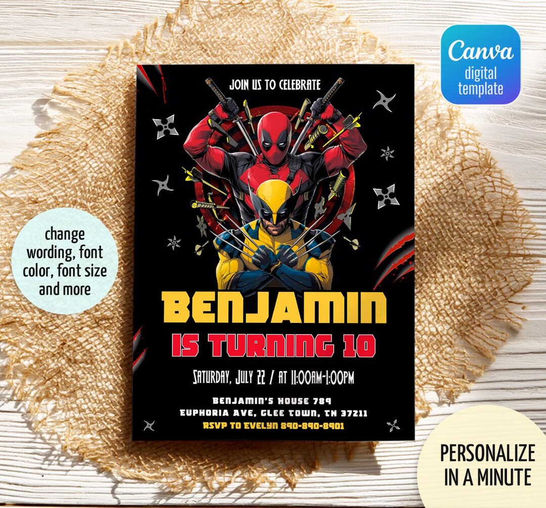 Editable Deadpool and Wolverine Birthday Invitation, Wolverine Deadpool ...