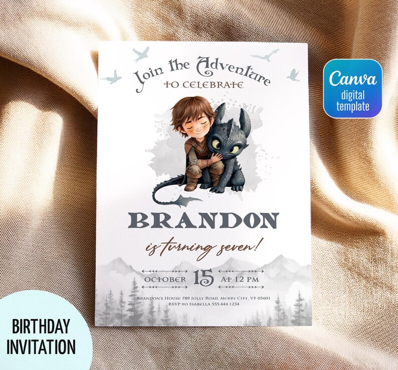 How to Train Your Dragon Movie Ticket Invitation, Toothless Editable ...