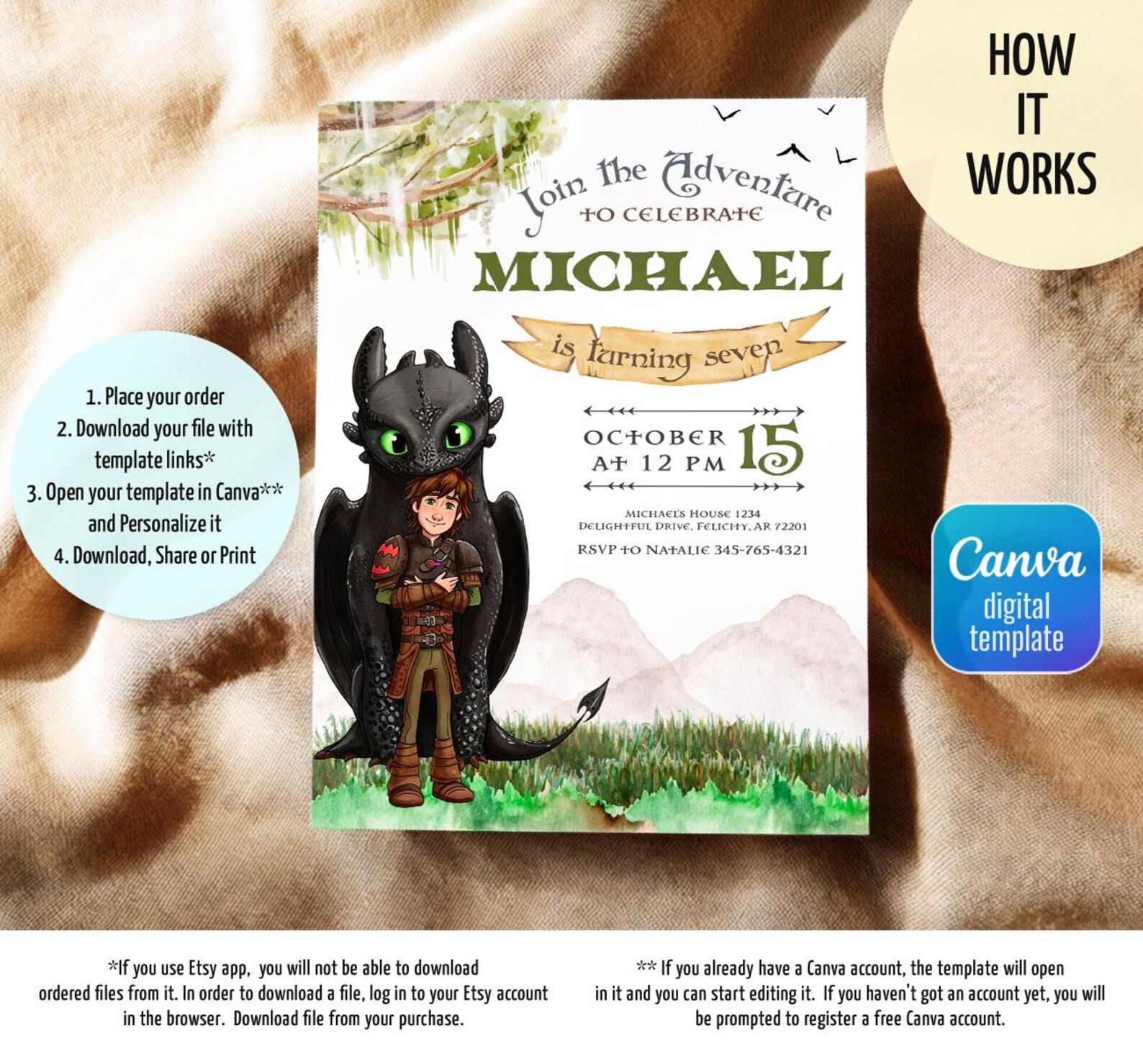How to Train Your Dragon Movie Ticket Invitation, Toothless Editable ...
