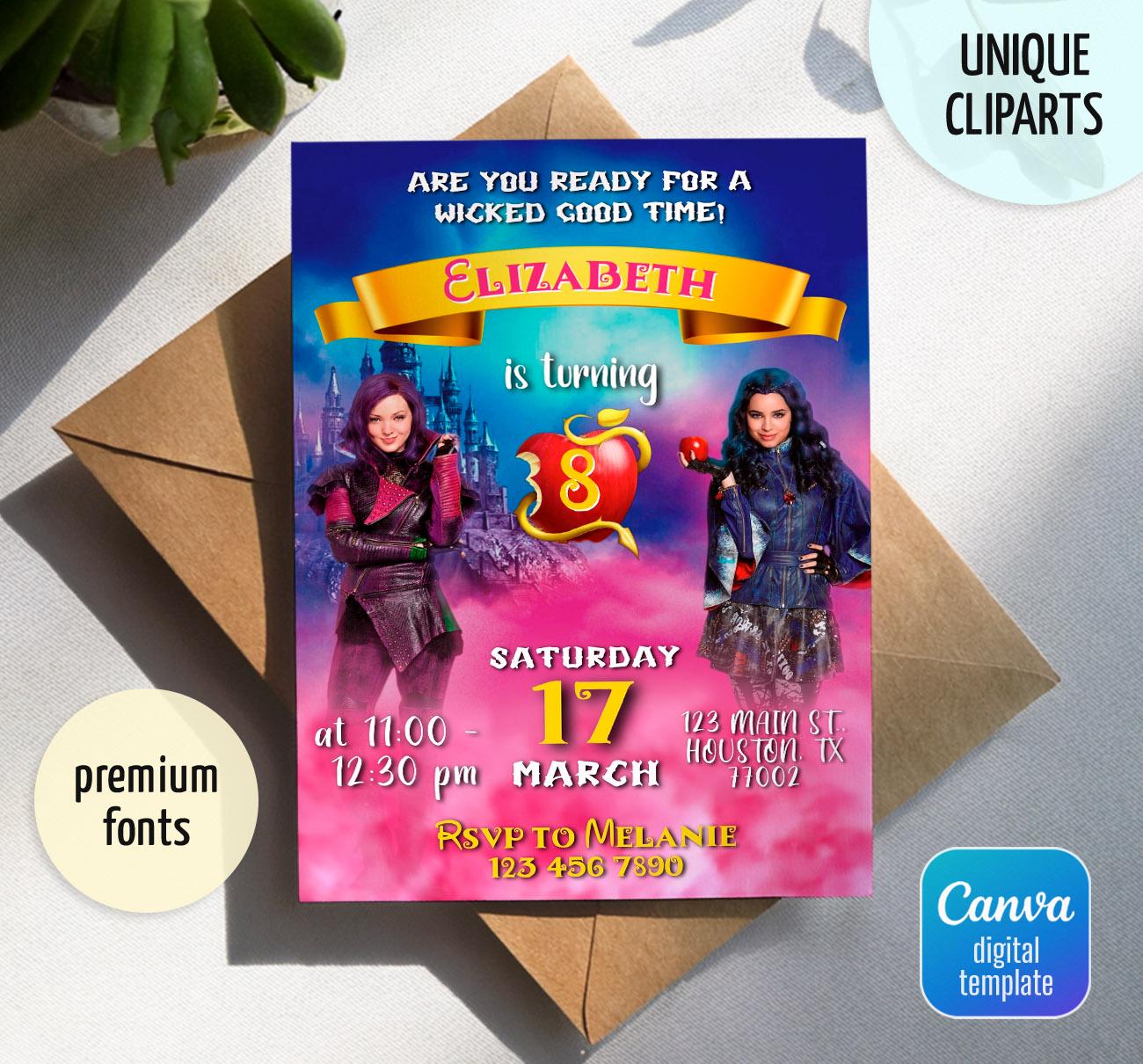 Descendants Invitation, Printable Editable Descendants Birthday Invite ...