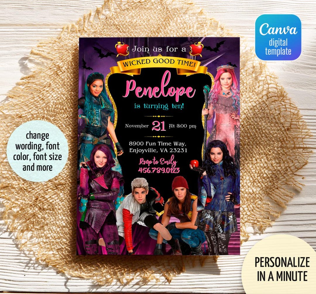 Descendants Invitation, Printable Editable Descendants Birthday Invite ...