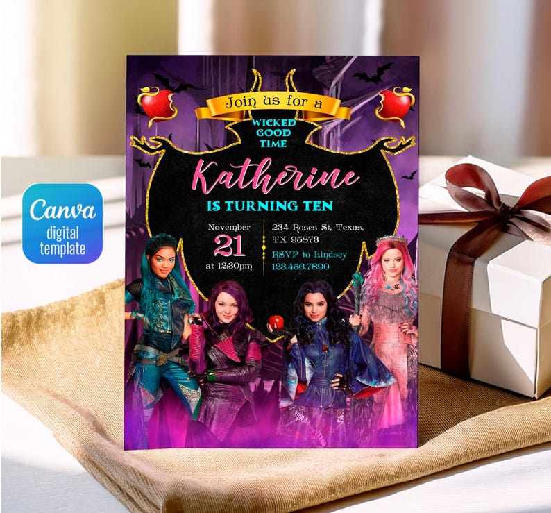 Descendants Invitation, Printable Editable Descendants Birthday Invite ...