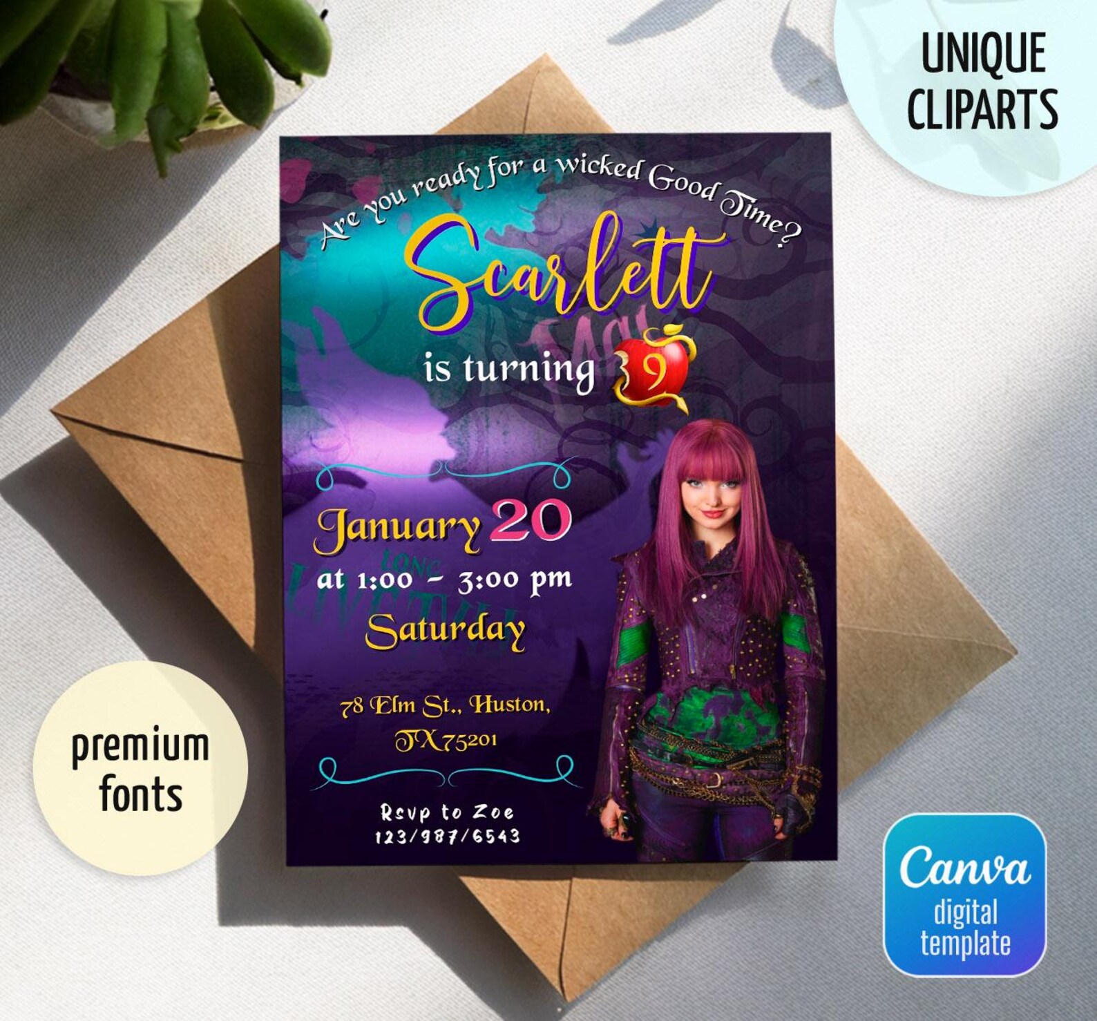 Descendants Invitation, Printable Editable Descendants Birthday Invite ...