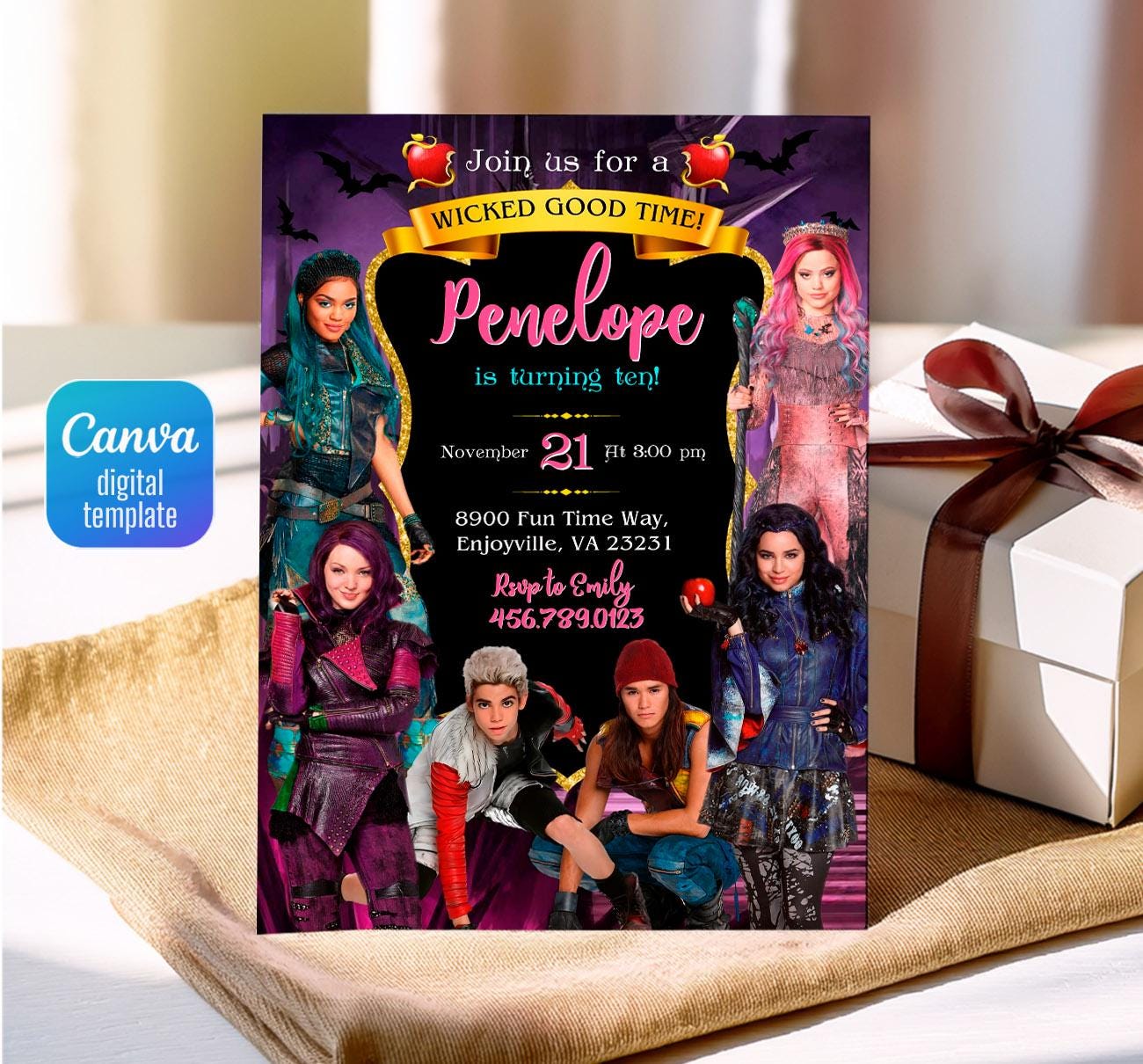 Descendants Invitation, Printable Editable Descendants Birthday Invite ...