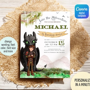 How to Train Your Dragon Movie Ticket Invitation, Toothless Editable ...