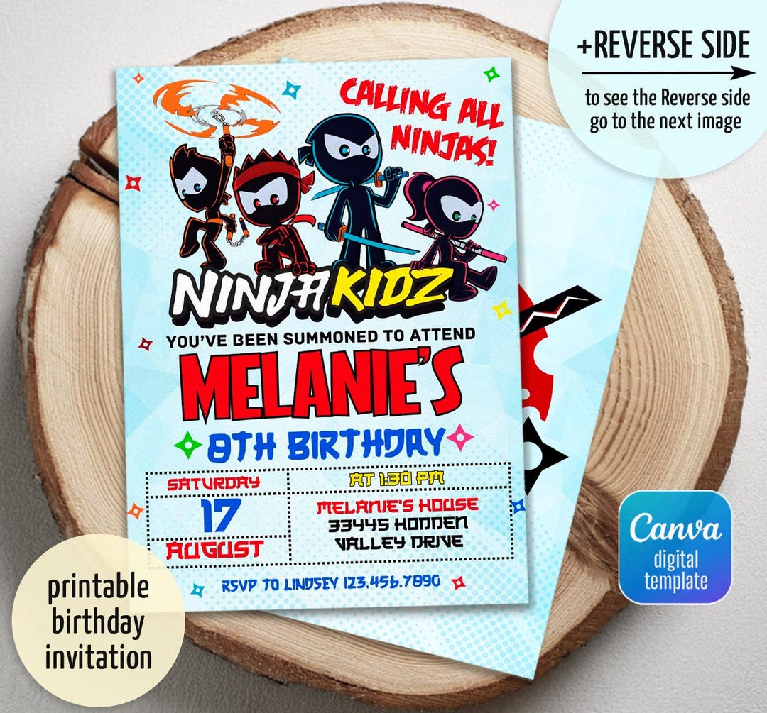 Ninja Kidz Editable Printable Invitation, Boy Girl Birthday Invitation ...