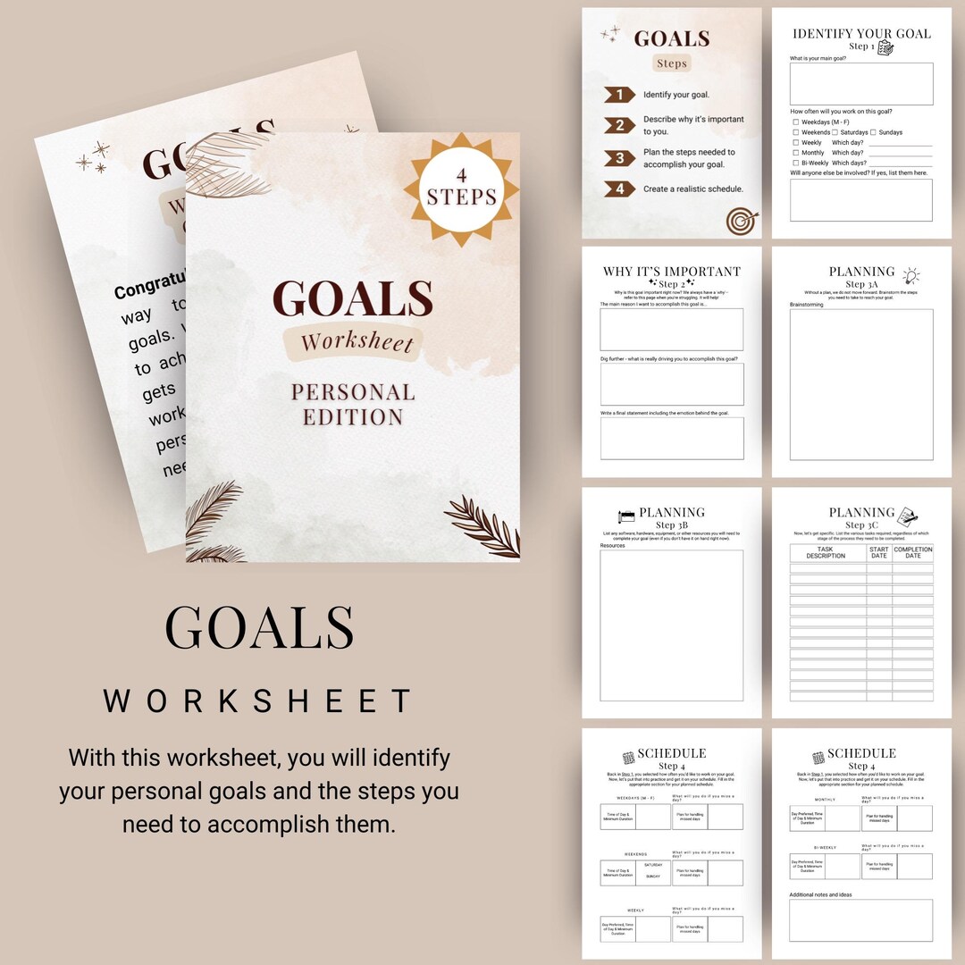 Digital Templates Goal Setting, Canva Worksheet, Printable Productivity ...