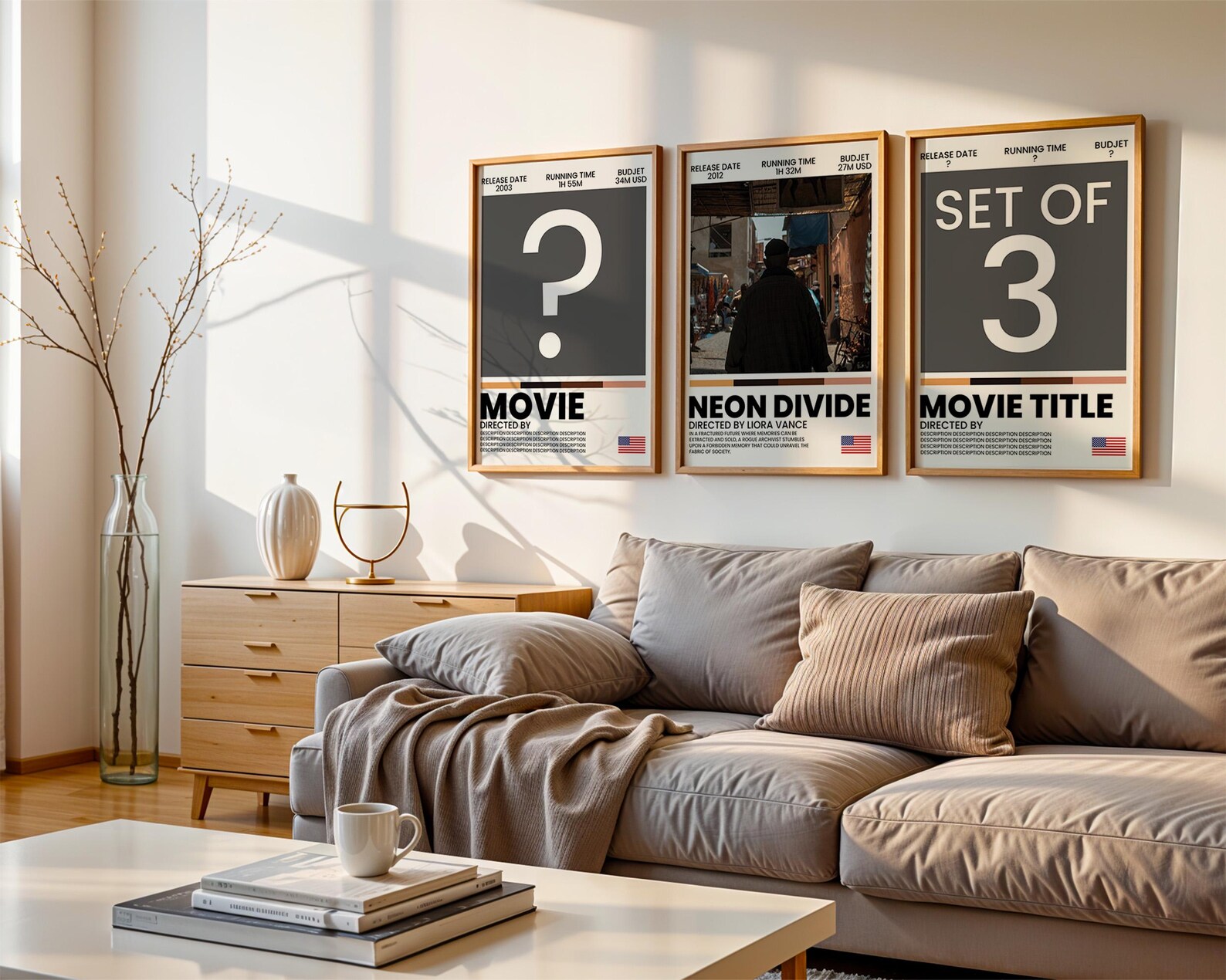 Set of 3 Custom Movie Posters, Personalized Film Lover Gift Idea ...