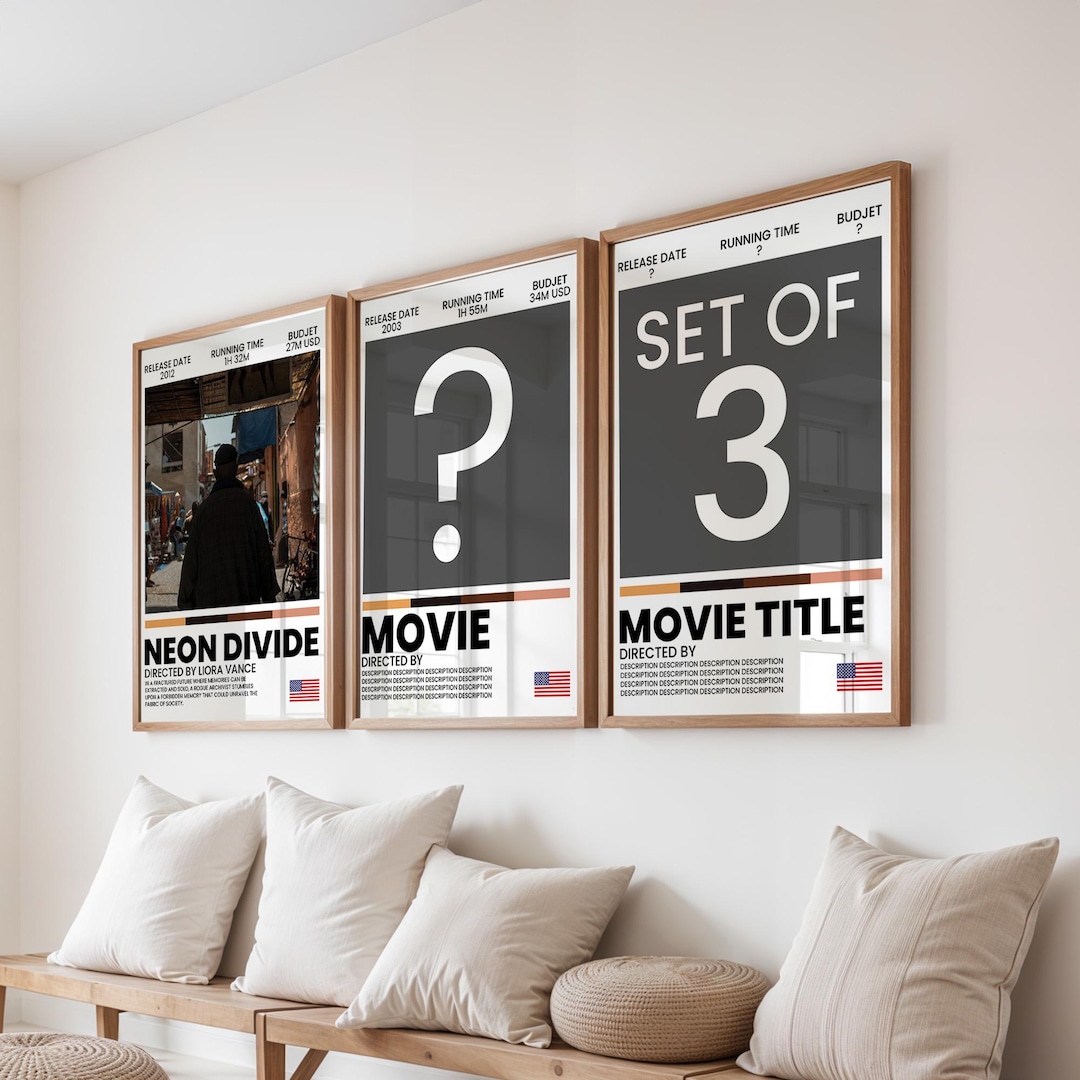 Set of 3 Custom Movie Posters, Personalized Film Lover Gift Idea ...