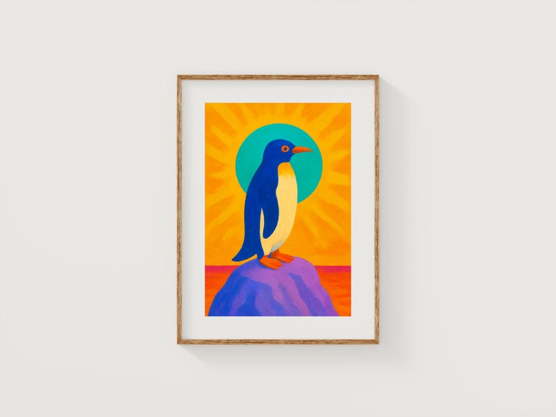 Radiant Penguin Print – Bold Arctic Bird Poster, Modern Pop Art ...