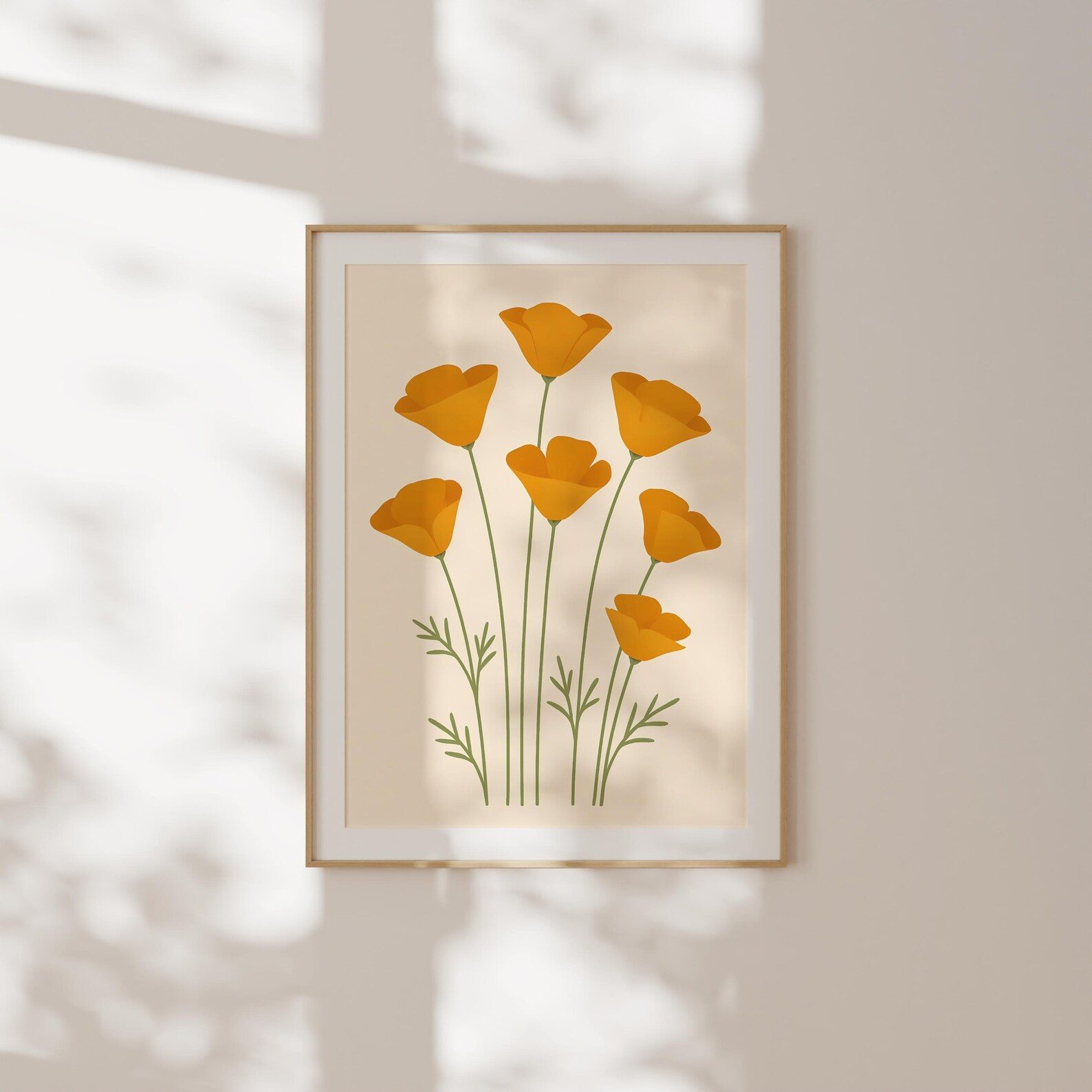 California Poppy Art Print: Minimalist Floral Poster, Soft Boho Decor ...