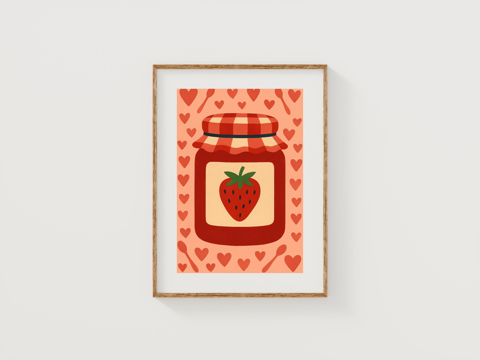 Strawberry Jam Print: Retro Kitchen Decor, Gingham Lid Art - Etsy