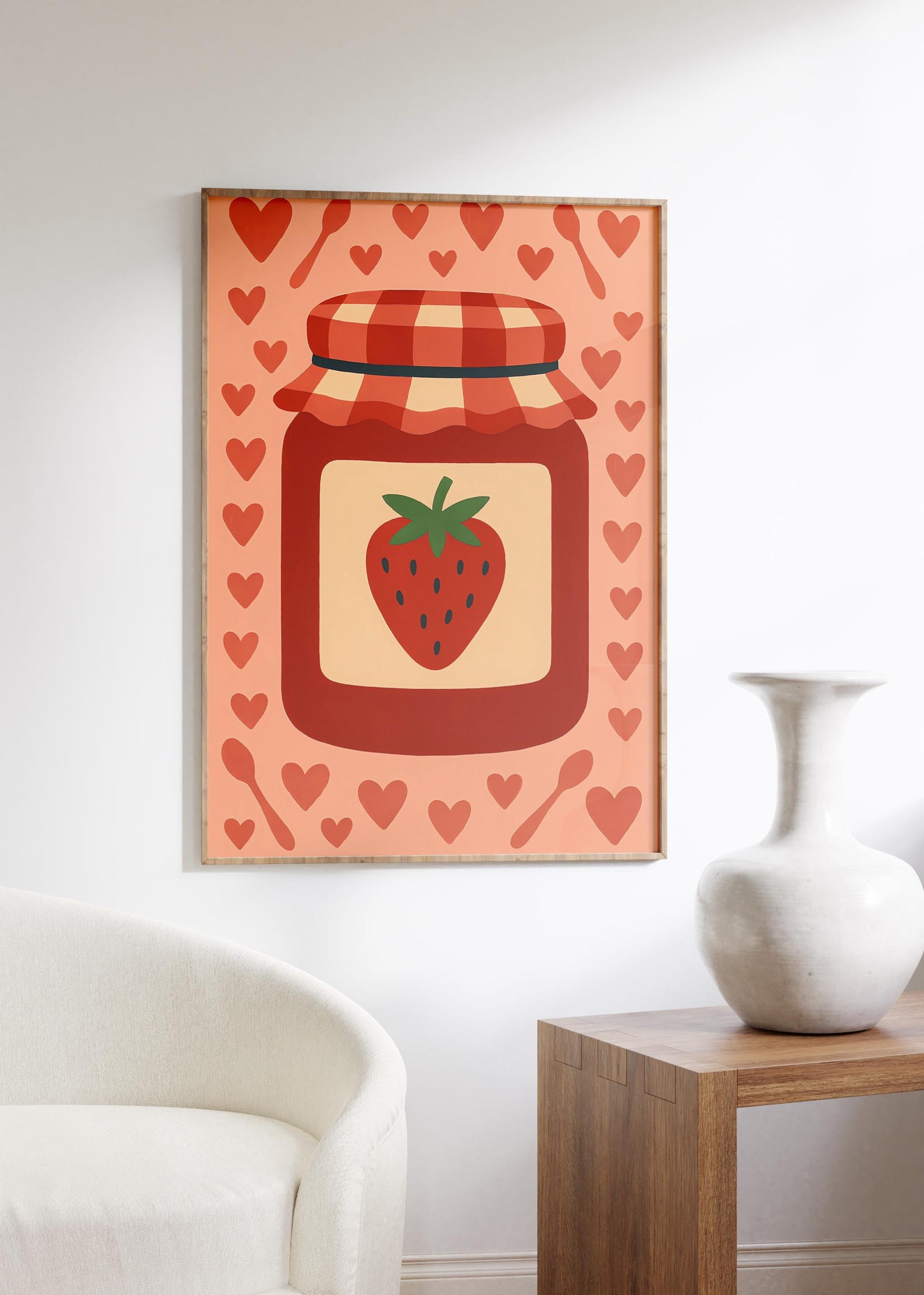 Strawberry Jam Print: Retro Kitchen Decor, Gingham Lid Art - Etsy