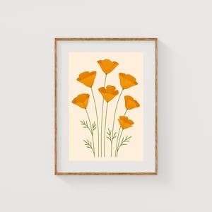 California Poppy Art Print: Minimalist Floral Poster, Soft Boho Decor ...