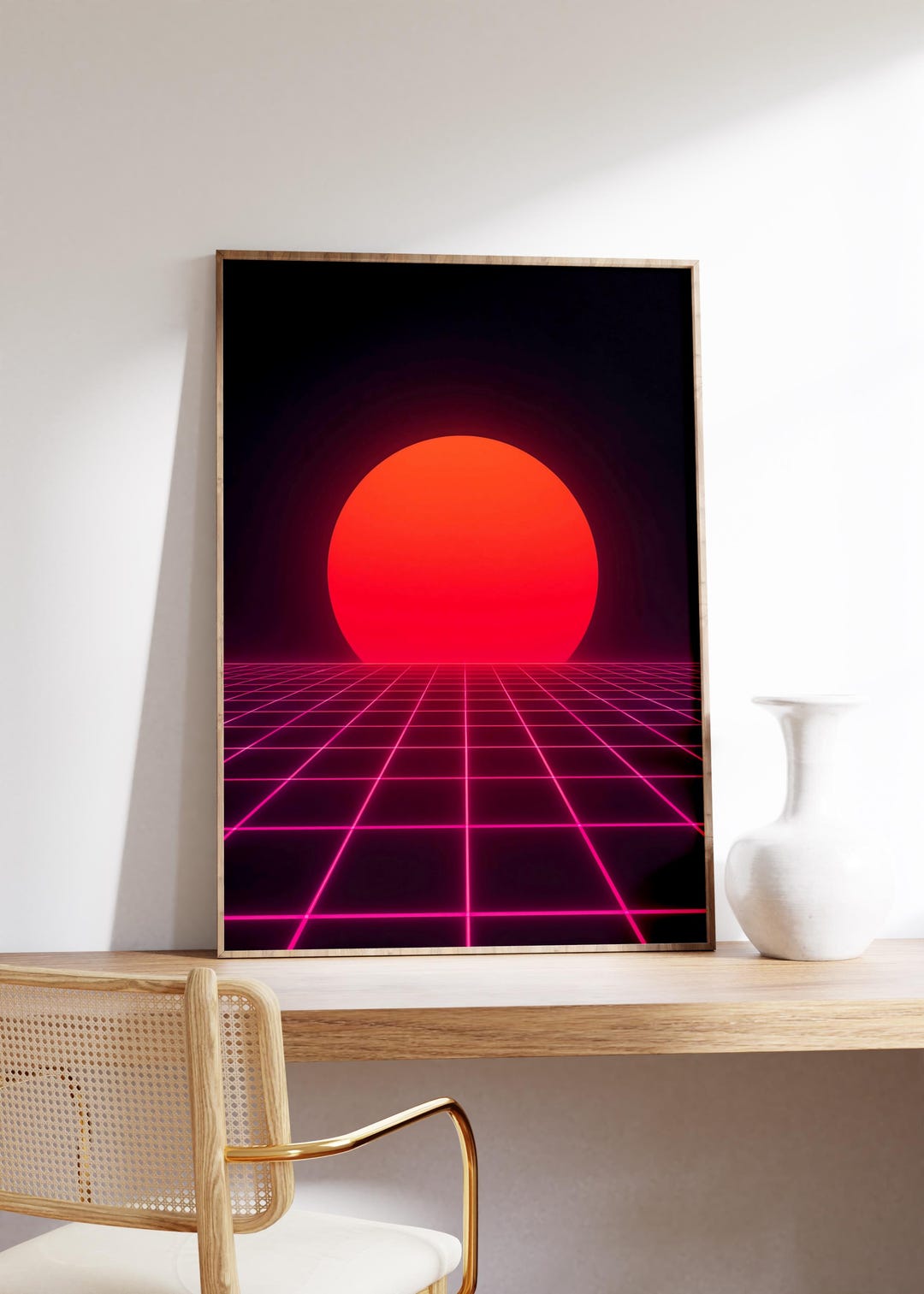 Neon Sunset Grid Art Print: Retro Vaporwave Horizon - Etsy