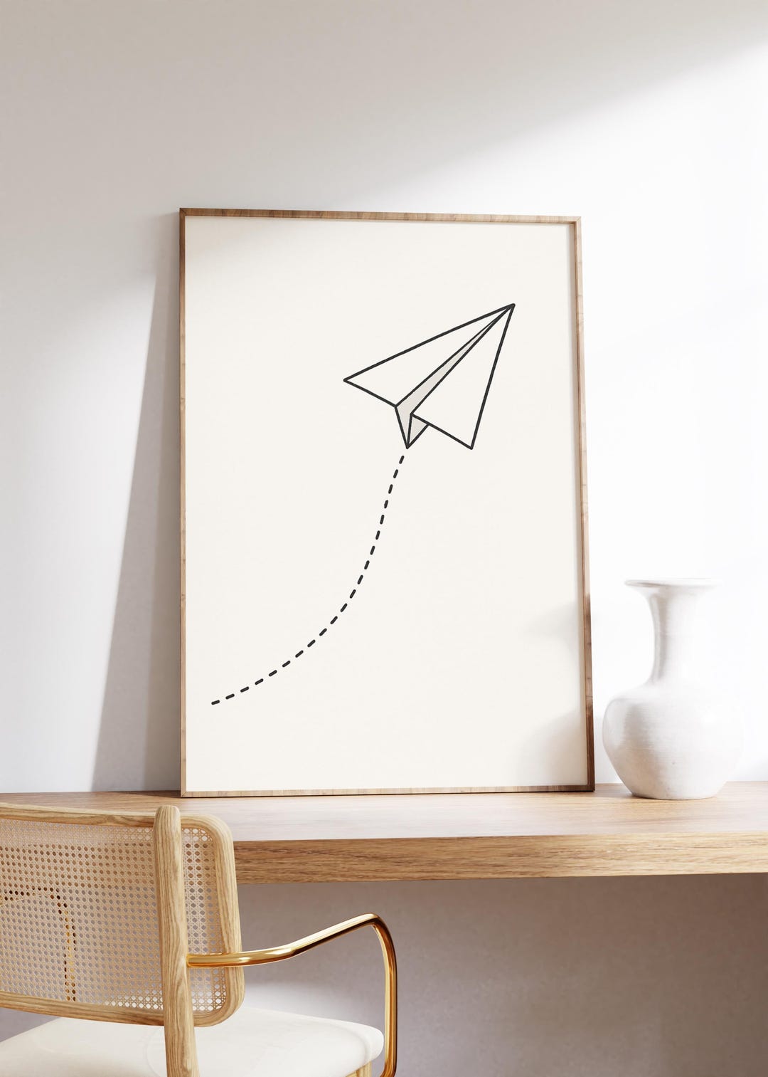 Paper Plane Wall Art Print – Minimalist Flight Line Drawing, Neutral ...